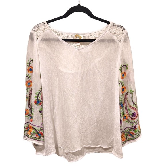 fig and flower | Tops | Fig Flower Womens White Floral Embroidered Boho ...
